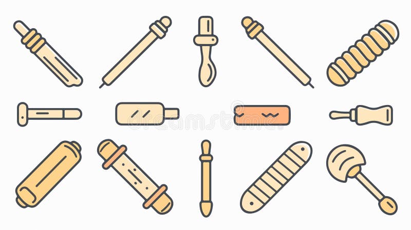 Professional Rolling Pin Outline Icons Vector Illustration Stock Vector ...