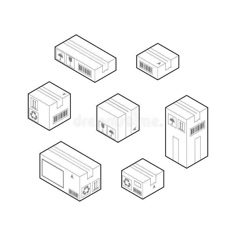 Isometric Boxes Outline Stock Illustrations – 807 Isometric Boxes ...