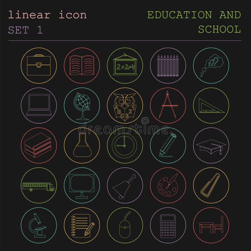 Outline Icon Set Education and School. Flat Linear Design Stock Vector ...