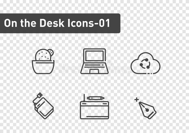 Outline Icon Set of Items Workspace Essentials Isolated on Transparency ...