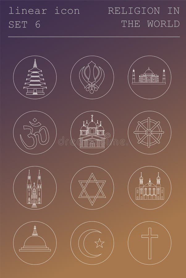 Outline Icon Set Religion in the World. Flat Linear Design Stock Vector ...
