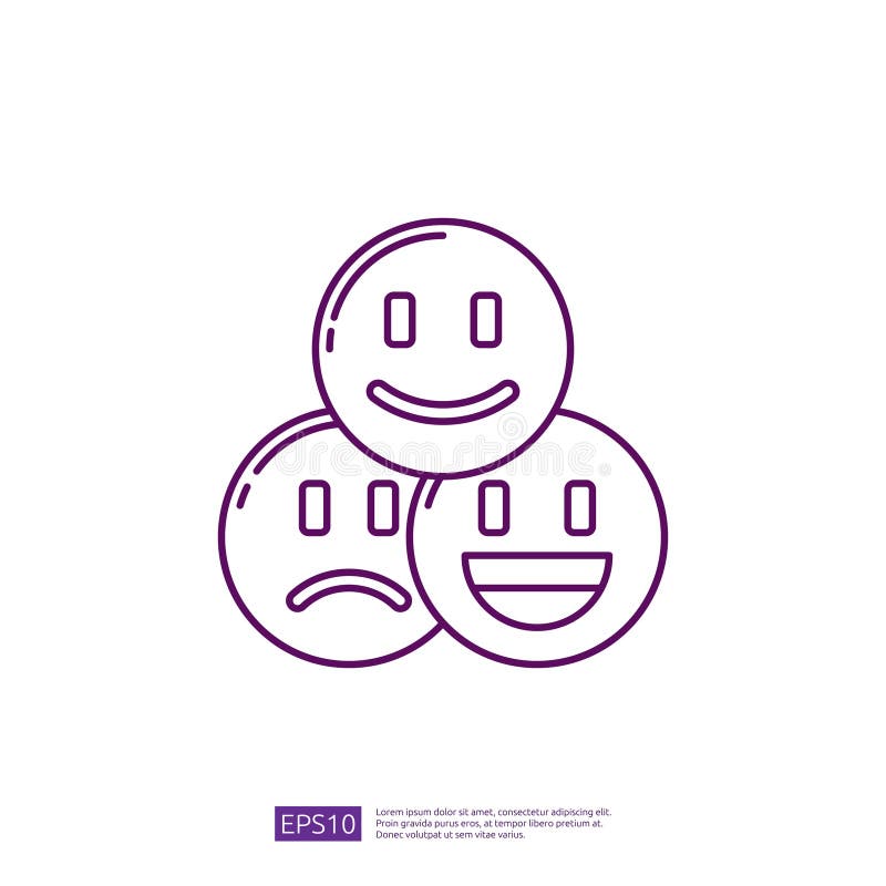 Outline Icon of Three Emojis. One Smiling, One Neutral, and One Sad ...