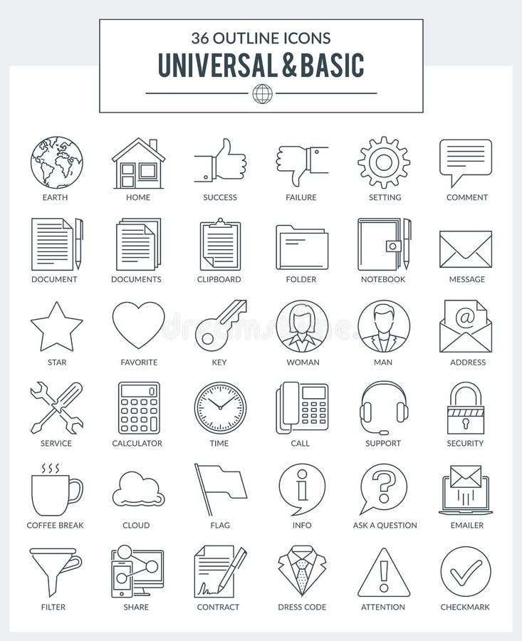 Outline icons of Basic stock vector. Illustration of woman - 99911026