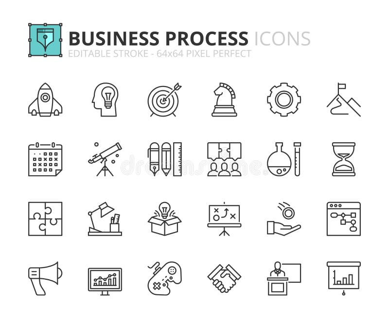 Outline Icons about Business Process Stock Vector - Illustration of ...