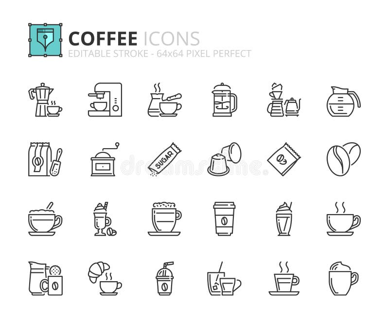 Outline icons about coffee stock vector. Illustration of moka - 140316035