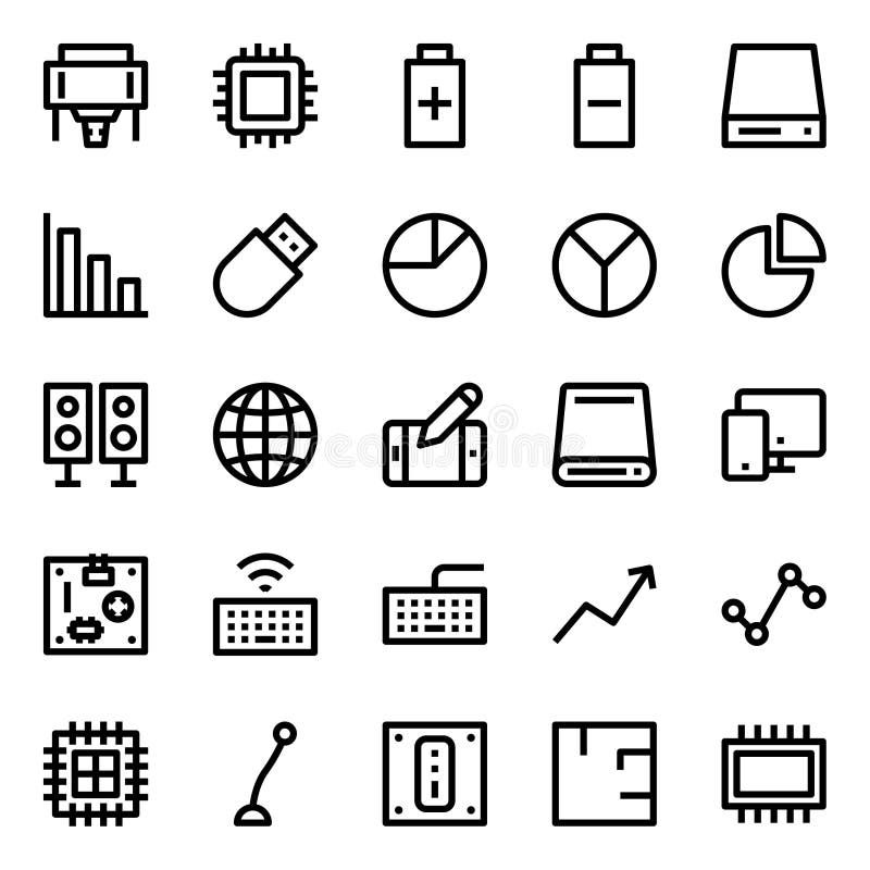 Outline Icons for Computer Hardware. Stock Illustration - Illustration ...