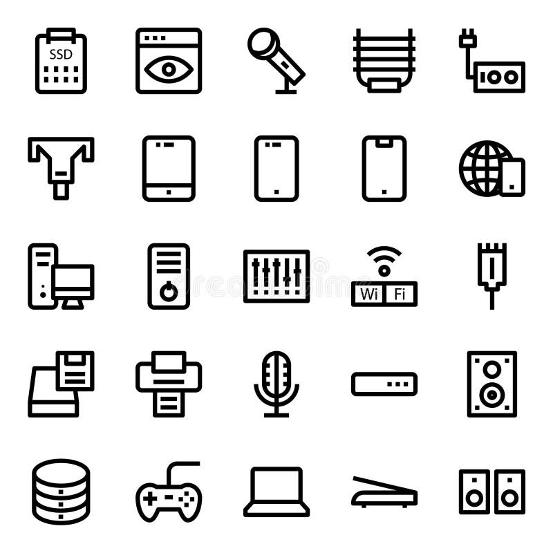 Outline Icons for Computer Hardware. Stock Illustration - Illustration ...