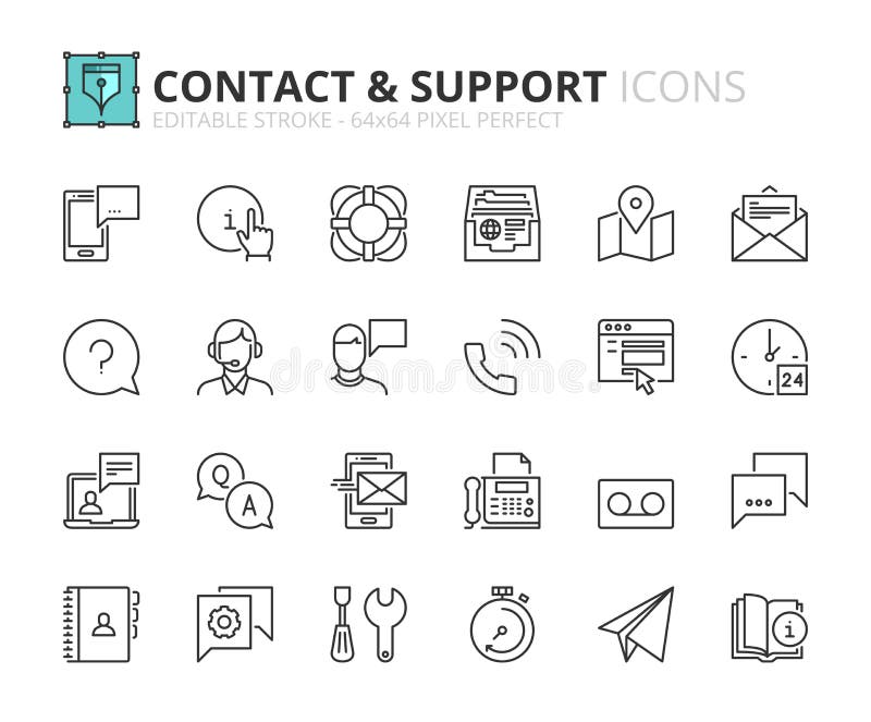 Outline Icons about Contact and Support Stock Vector - Illustration of ...