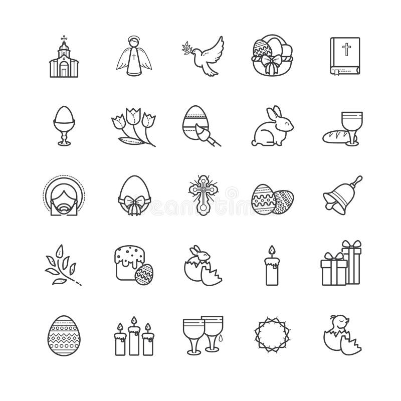 Outline Icons - Easter Symbols, Spring Set Stock Vector - Illustration ...