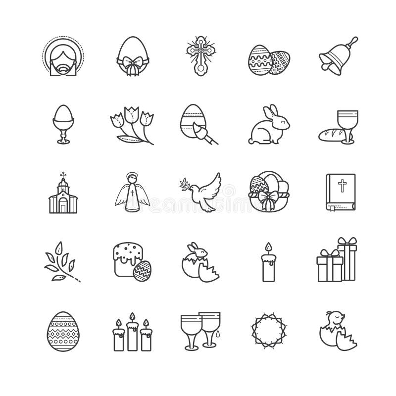 Outline Icons - Easter Symbols, Spring Set Stock Vector - Illustration ...