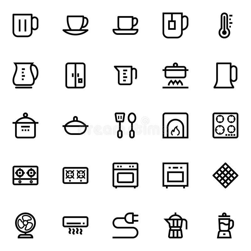 Outline icons for kitchen. stock illustration. Illustration of heat ...