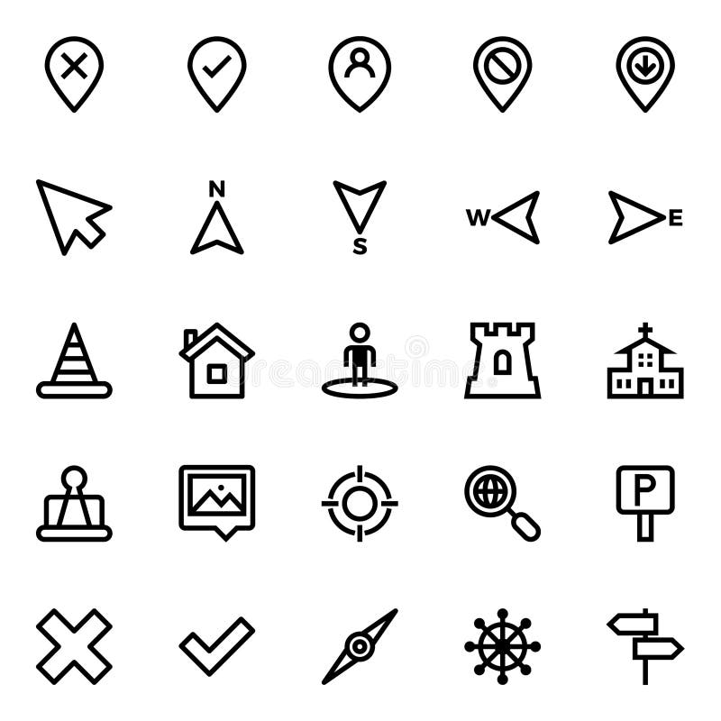 Outline Icons for Map and Navigation. Stock Illustration - Illustration ...