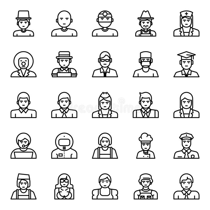 Outline Icons for Professions. Stock Illustration - Illustration of ...