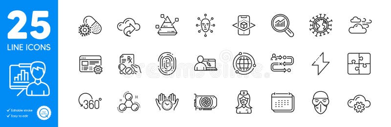 Outline Icons Set. Face Biometrics, Calendar and Nurse Icons. for ...