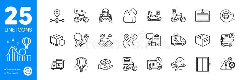Outline Icons Set. Hold Box, Road and Usa Close Borders Icons. for ...