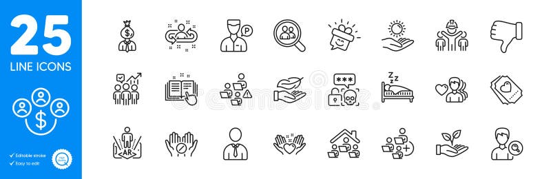 Outline Icons Set. Human, Helping Hand and Engineering Team Icons. for ...