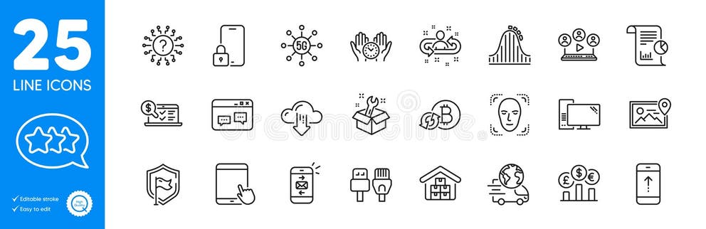 Outline Icons Set. Lock, Computer Cables and Computer Icons. for ...