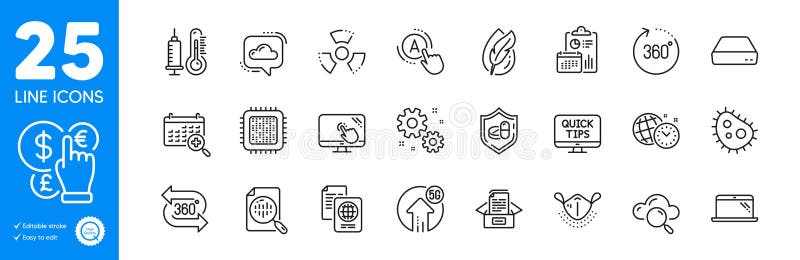 Outline Icons Set. Thermometer, Cloud Communication and Mini Pc Icons ...