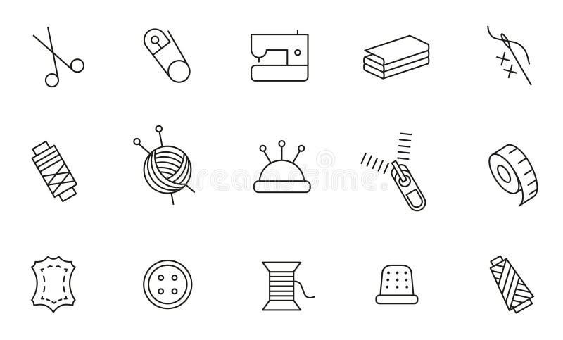 Outline Icons of Sewing and Crafting Tools Stock Illustration ...