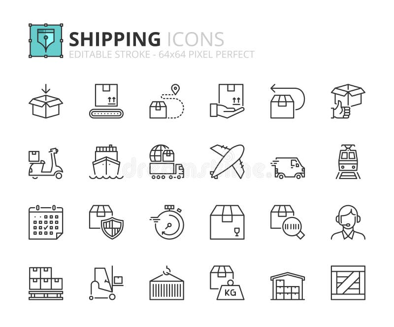 Outline Icons about Shipping Stock Vector - Illustration of support ...