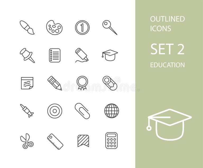 Set Outline Stroke Education Icon Stock Illustrations – 12,640 Set ...