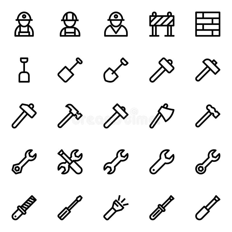Outline Icons for Tools and Construction. Stock Illustration ...