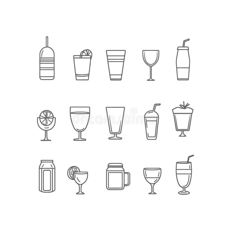 Collection of Various Beverage Glassware Line Icons Stock Vector ...