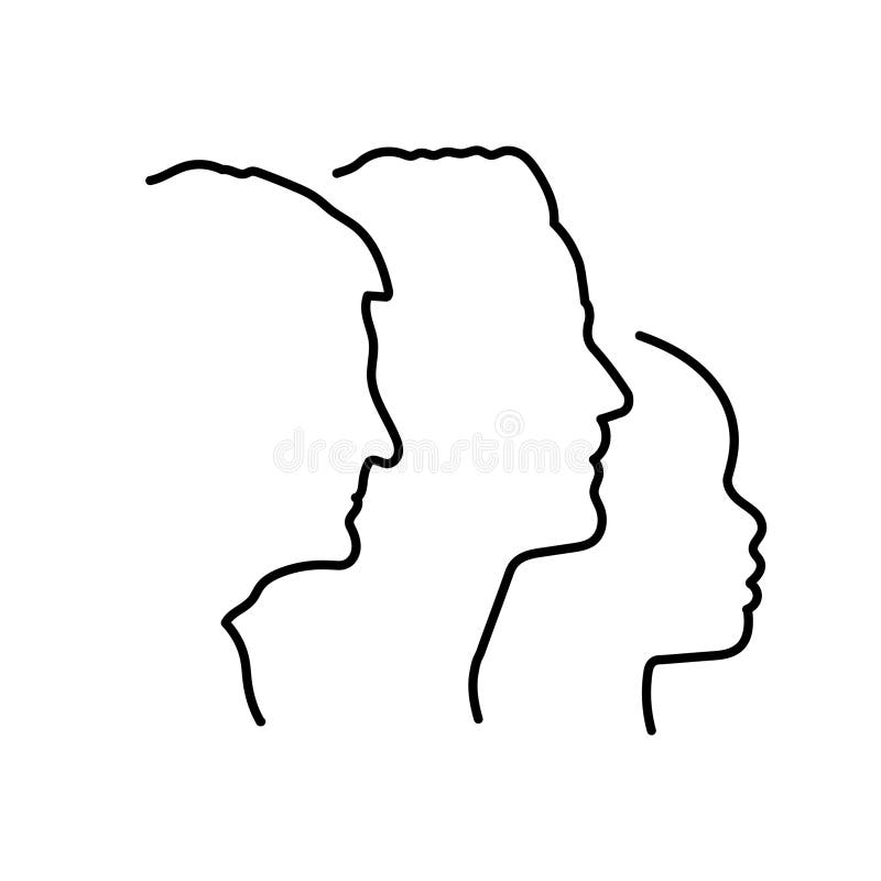 Outline Illustration of Grandfather, Father and Son Profile Linear ...
