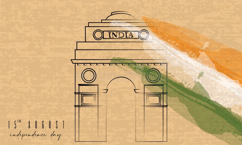 Outline of the Indian Gate Arc on a Colored Happy India Independence ...