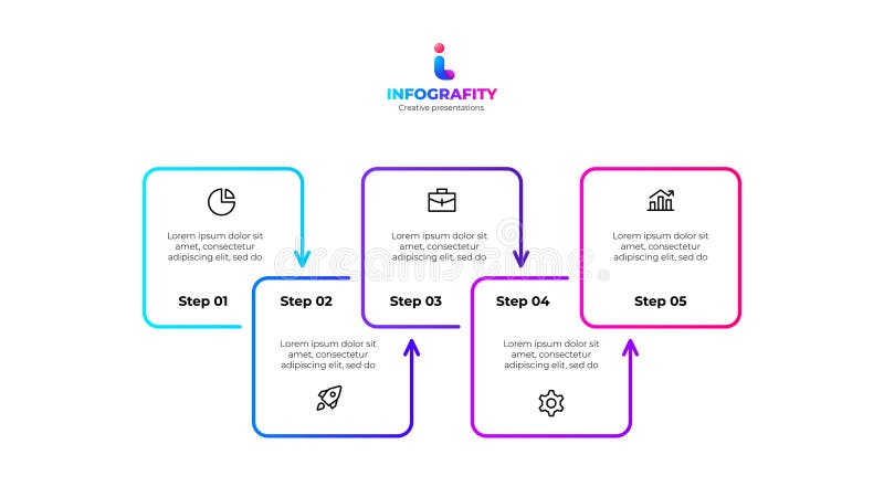 Outline Infographic Design Template. Progress Diagram with 5 Square ... Outline Infographic Design Template. Progress Diagram with 5 Square ...