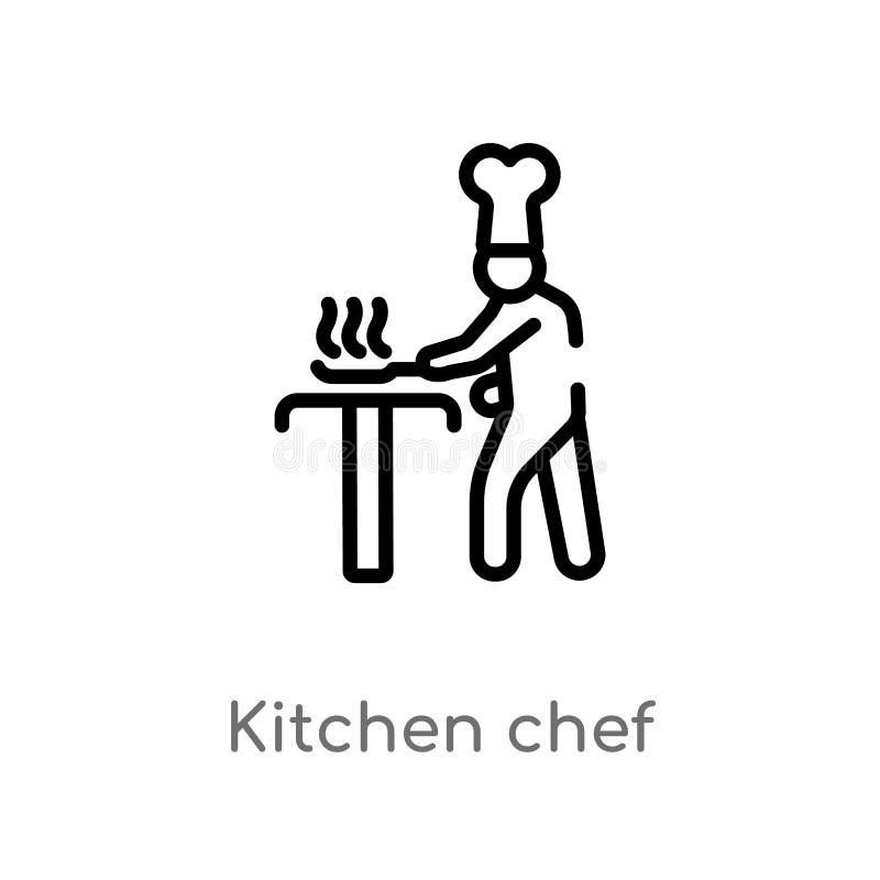 Outline Chef Hat with a Pencil Vector Icon. Isolated Black Simple Line ...