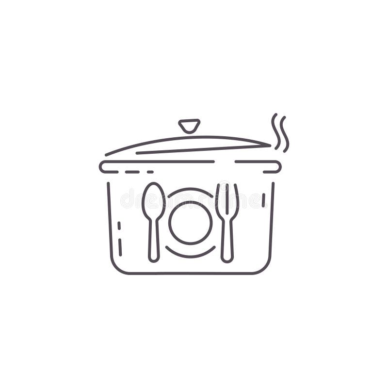 Outline Kitchen Pan Icon with a Plate, Spoon and Fork Shape Element ...