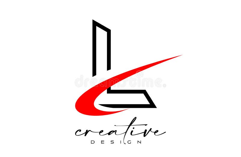 Outline L Letter Logo Design with Creative Red Swoosh. Letter L Initial ...