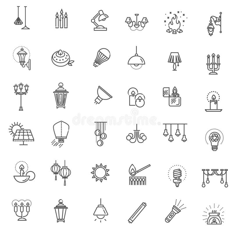 Outline Lamp Icon Set - Vector Graphics. Illumination Stock Vector ...