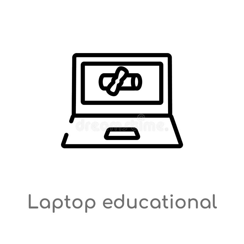 Outline Laptop Educational Tool Vector Icon. Isolated Black Simple Line ...