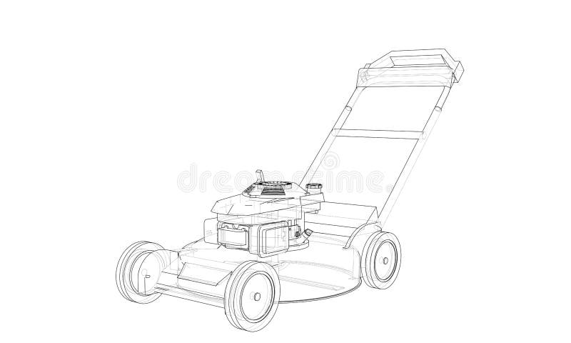 Outline Lawn Mower Vector. Wire-frame Style Stock Vector - Illustration ...