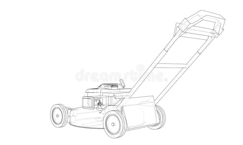 Outline Lawn Mower Vector. Wire-frame Style Stock Vector - Illustration ...