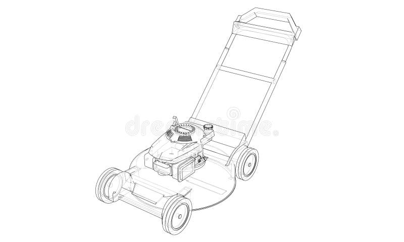 Outline Lawn Mower Vector. Wire-frame Style Stock Vector - Illustration ...
