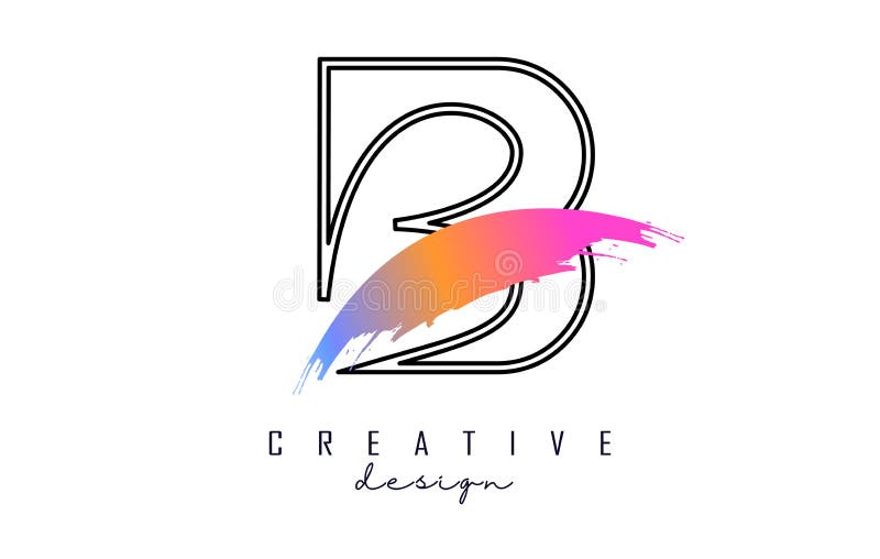Outline Letter B Logo with Rainbow Brush Stroke and Creative Cut Stock ...