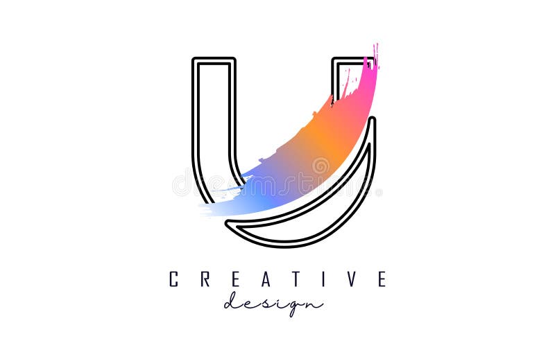 Outline Letter U Logo with Rainbow Brush Stroke and Creative Cut Stock ...