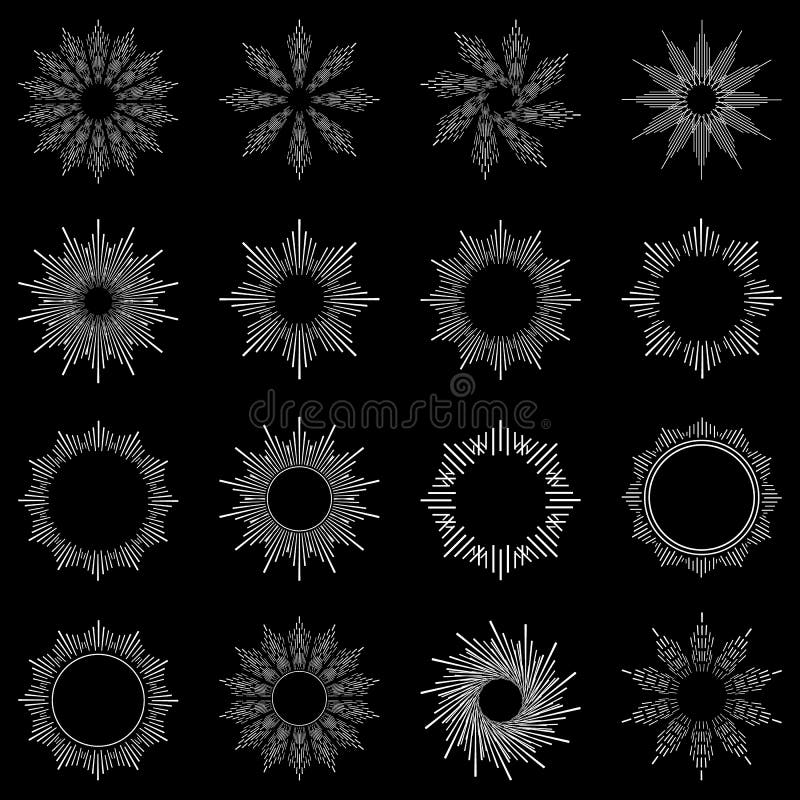 Outline Lights Sun. Set of Linear Round Figures, As the Rays of Stock ...