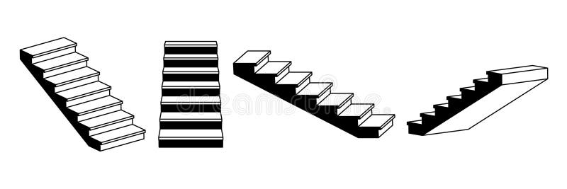 Outline Linear Stairway Set. 3d Staircase in Different Perspective ...