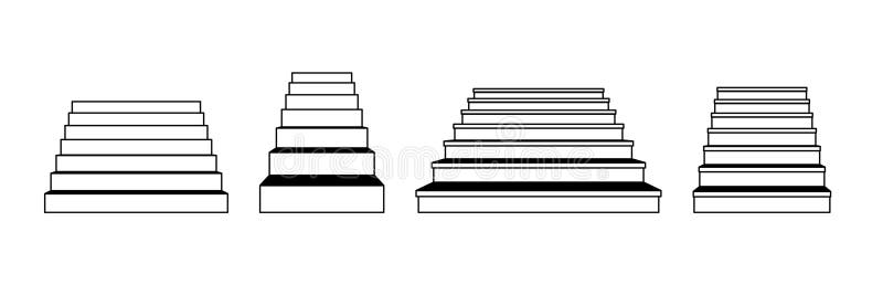 Outline Linear Stairway Set. Different 3d Staircases. Black and White ...