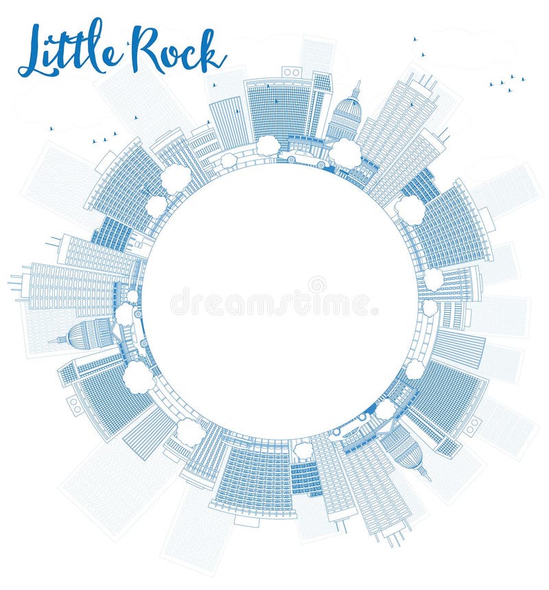 Outline Little Rock Skyline with Blue Building and Copy Space Stock ...