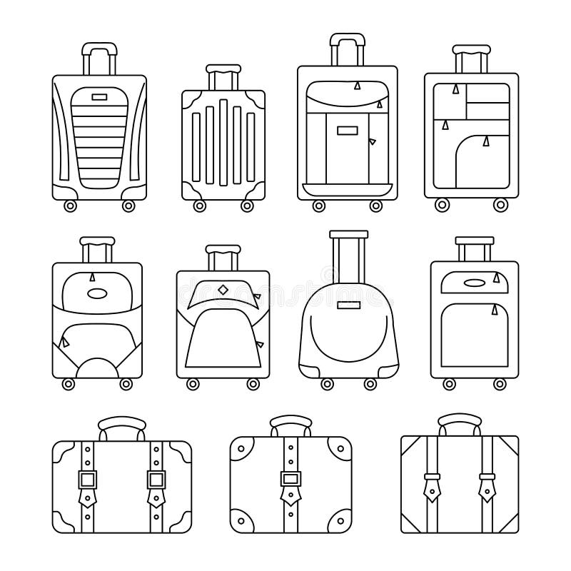 Outline luggage icons. stock vector. Illustration of flat - 150376363