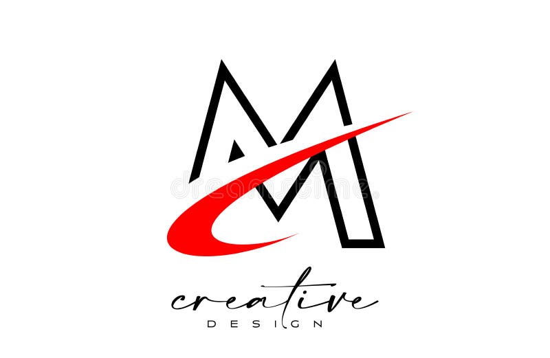 Outline M Letter Logo Design with Creative Red Swoosh. Letter M Initial ...