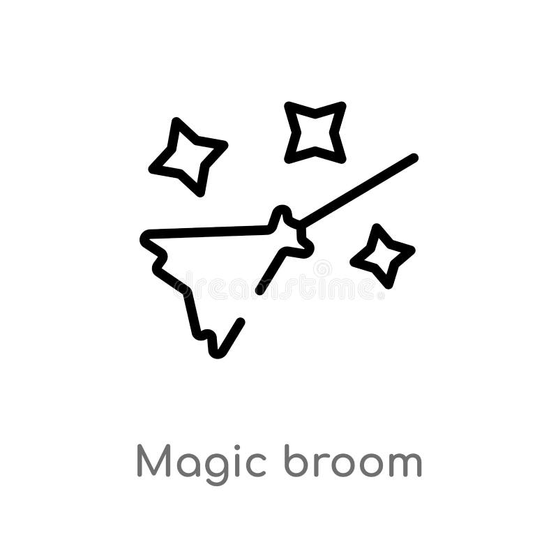 Outline Magic Broom Vector Icon. Isolated Black Simple Line Element ...