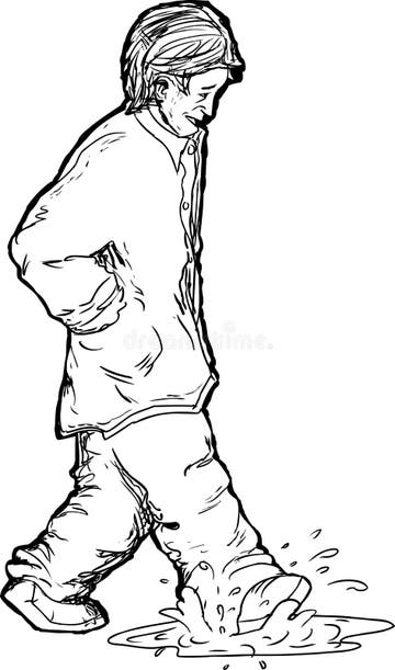 Outline of Man Stepping in Puddle Stock Illustration - Illustration of ...