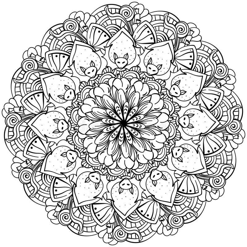 Outline Mandala for Halloween, Coloring Page with Bats and Sweets for ...