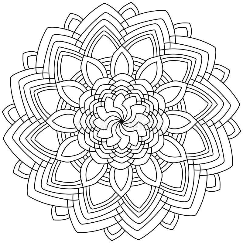 Outline Mandala with Large Petals of Various Shapes, Coloring Page for ...
